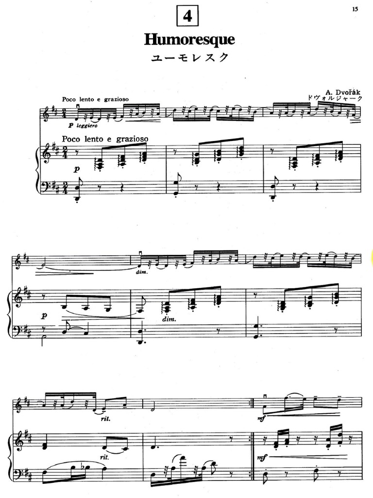 A. Dvorak - Humoresque (Piano Acompañamiento Suzuki Vol.3) | PDF
