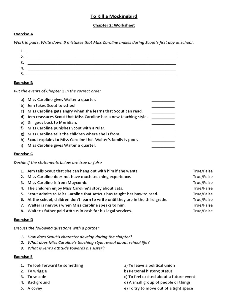 Miss Caroline's Mistakes: A Chapter Analysis Worksheet for To Kill a ...