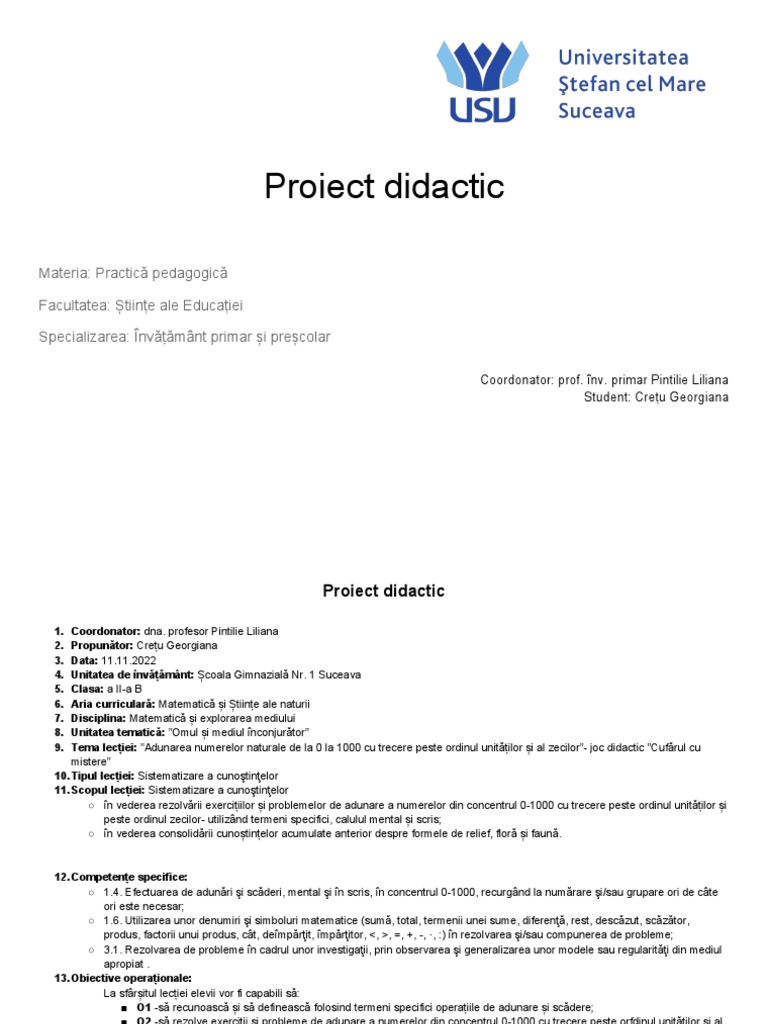 Proiect Didactic-MEM 11. 11.2022 | PDF