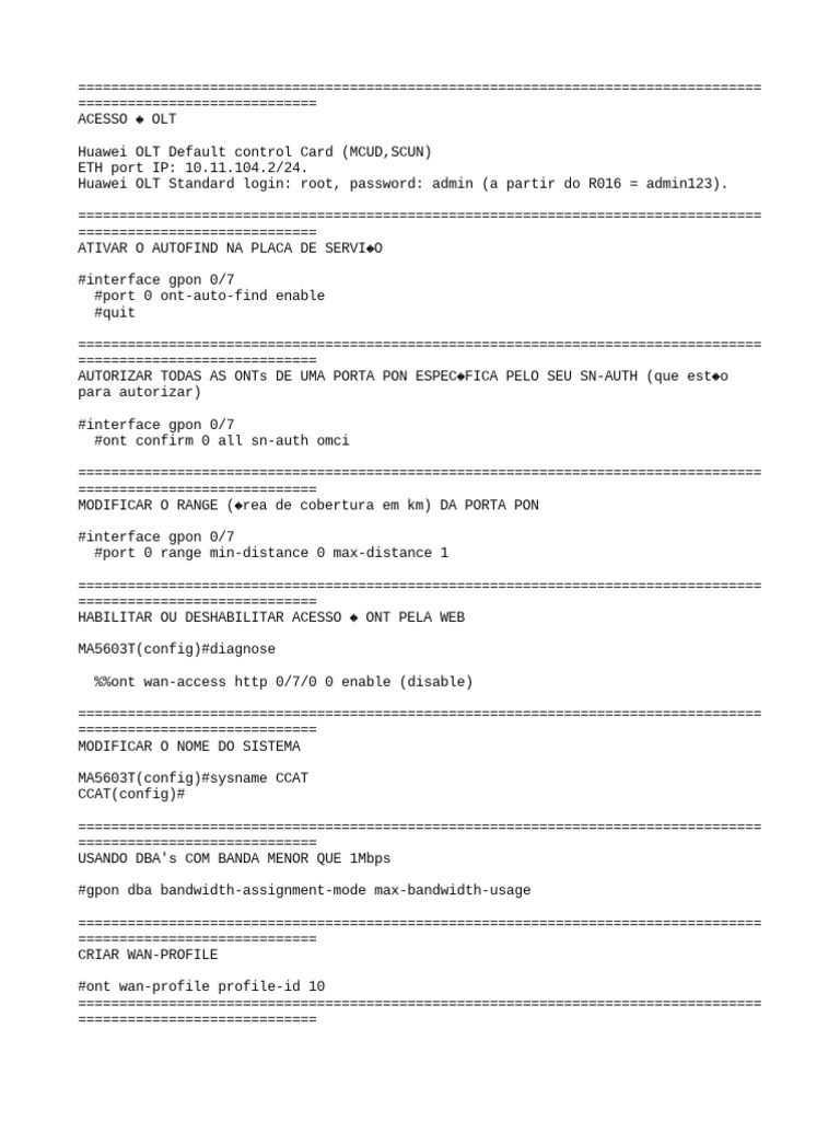 OLT Huawei - Comandos CLI v2.1 | PDF | Transmission des données ...