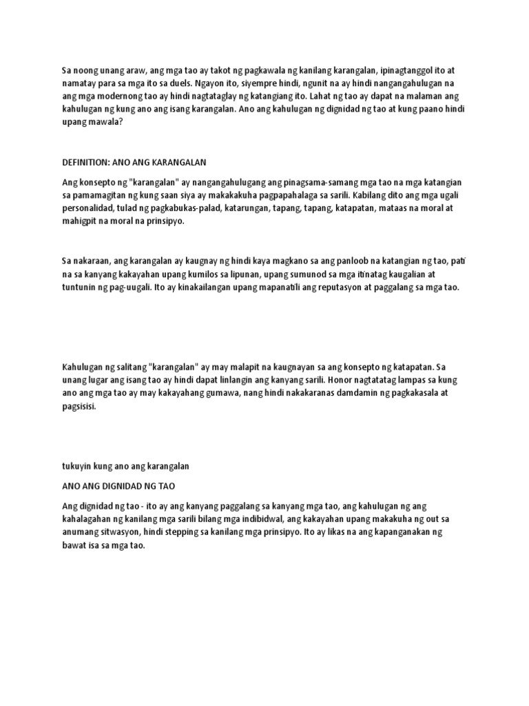 Ang Tunay Na Karangalan | PDF