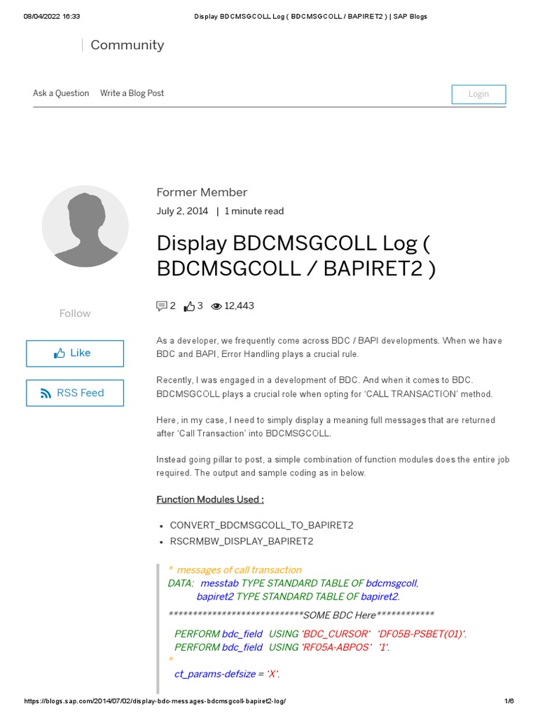 SAP ABAP Display BDCMSGCOLL Log (BDCMSGCOLL - BAPIRET2) | PDF ...