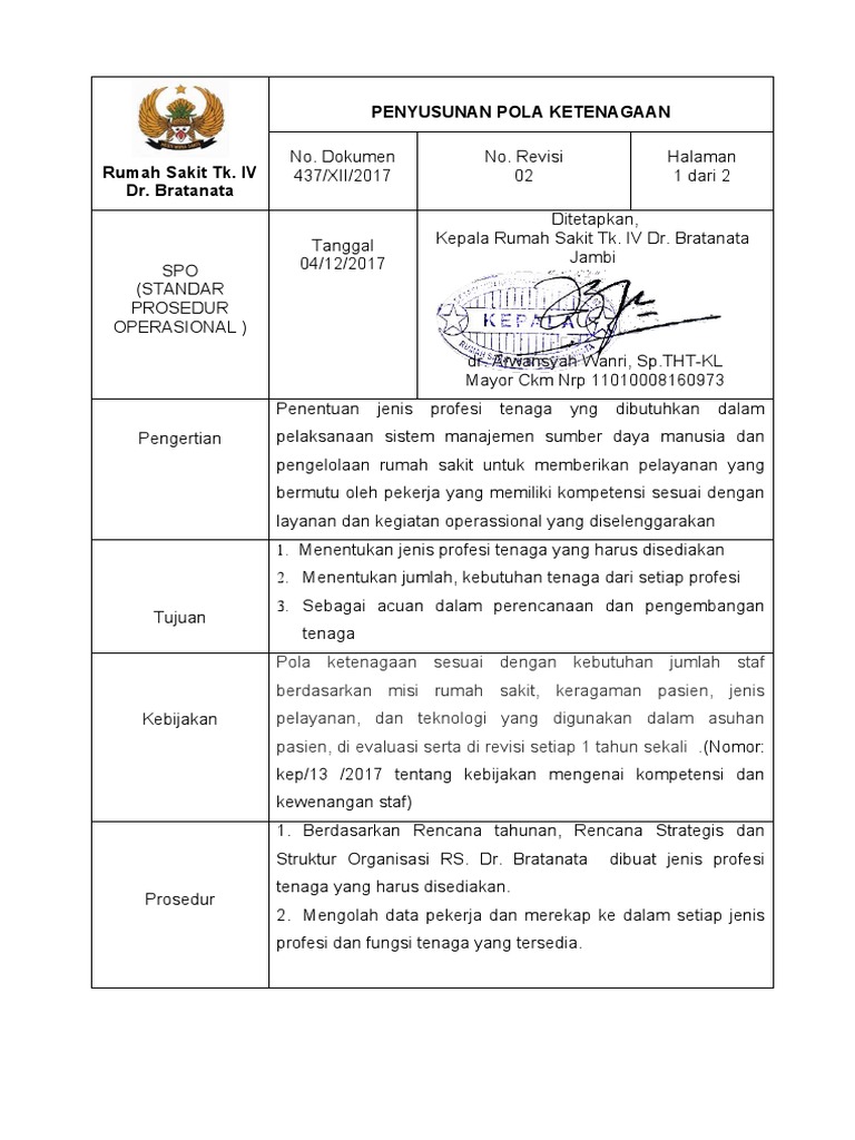 Pola Ketenagaan RS Dr. Bratanata | PDF | Sains & Matematika