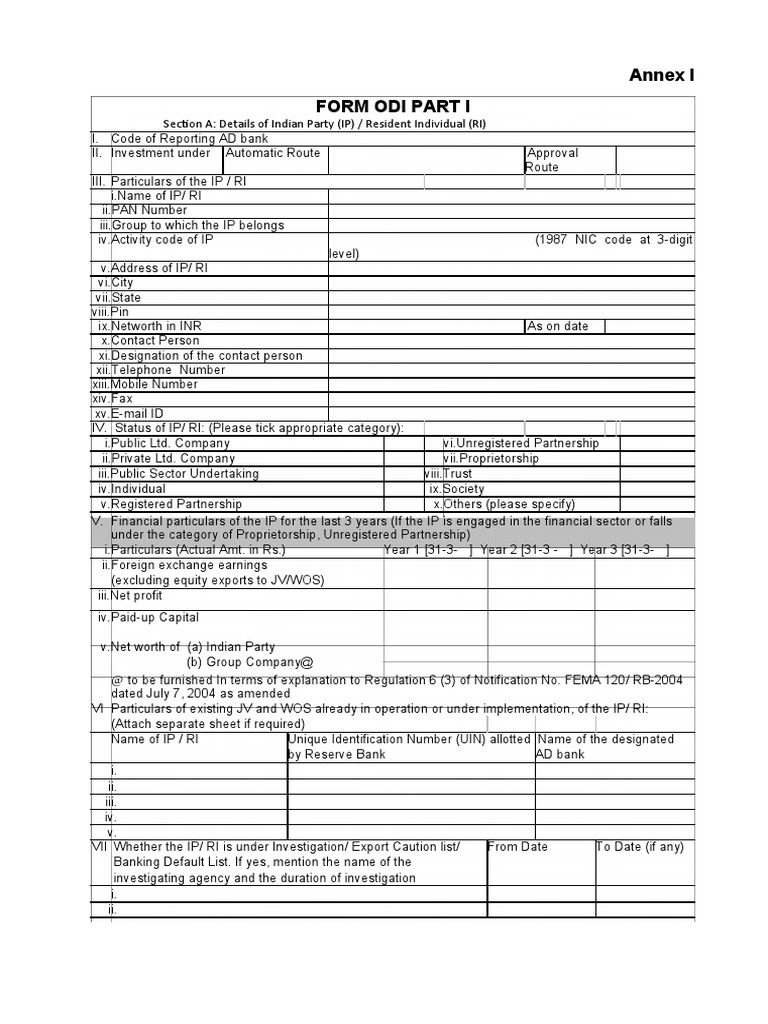 ODI Form - New | PDF | Equity (Finance) | Banks