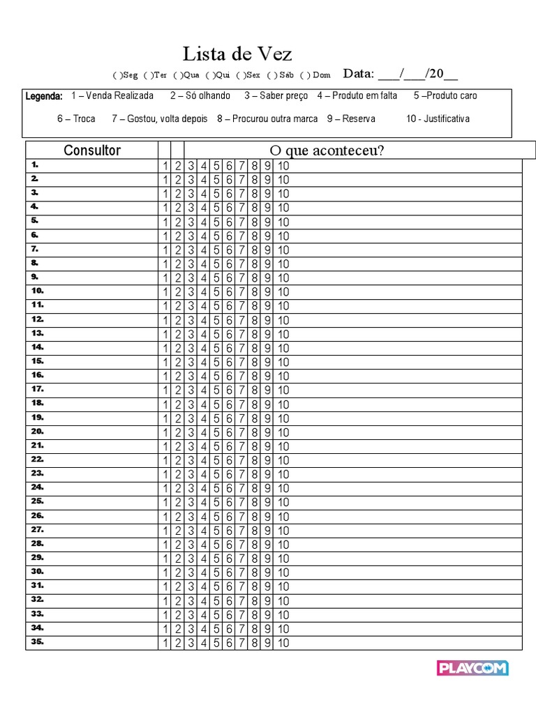 Lista de Vez - Impressos | PDF