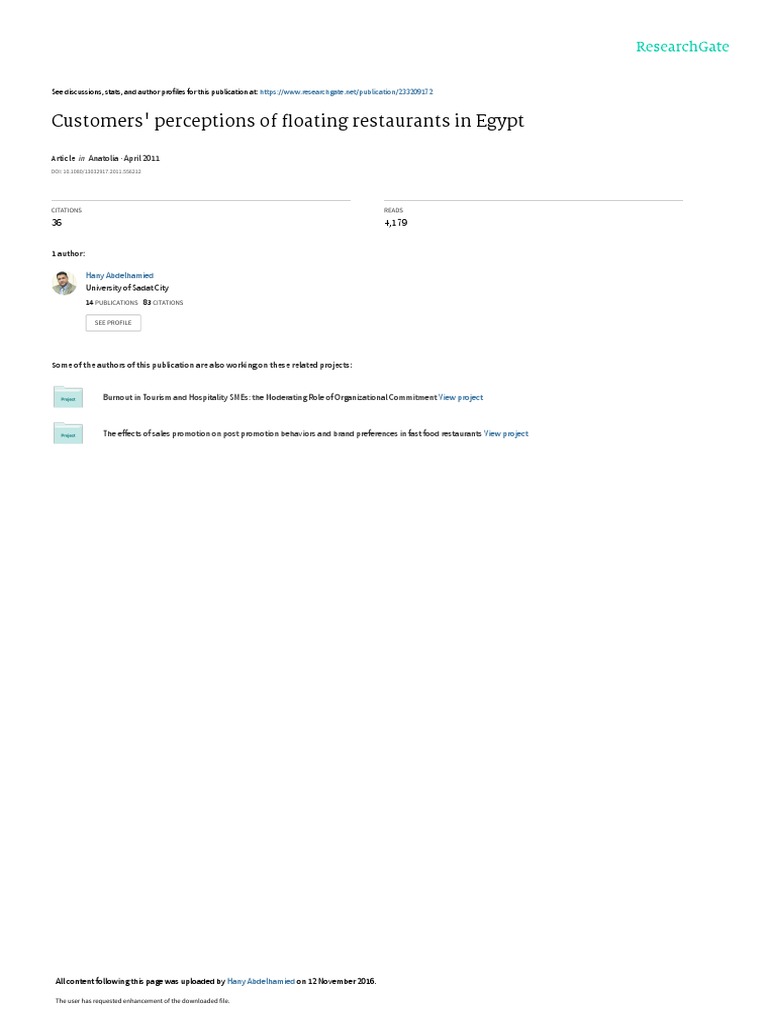 Customers Perceptions of Floating Restaurants in Egypt | PDF | Customer ...