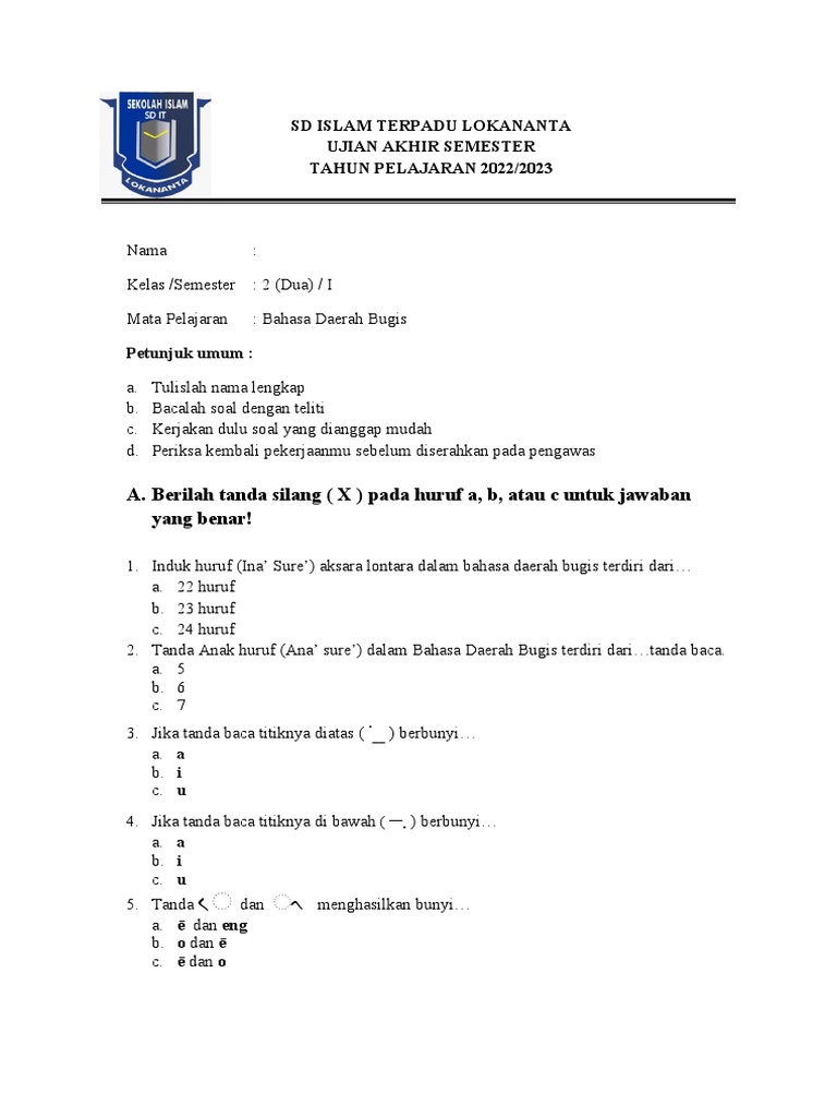 Soal Uts BD KLS 2 Semester 2 | PDF