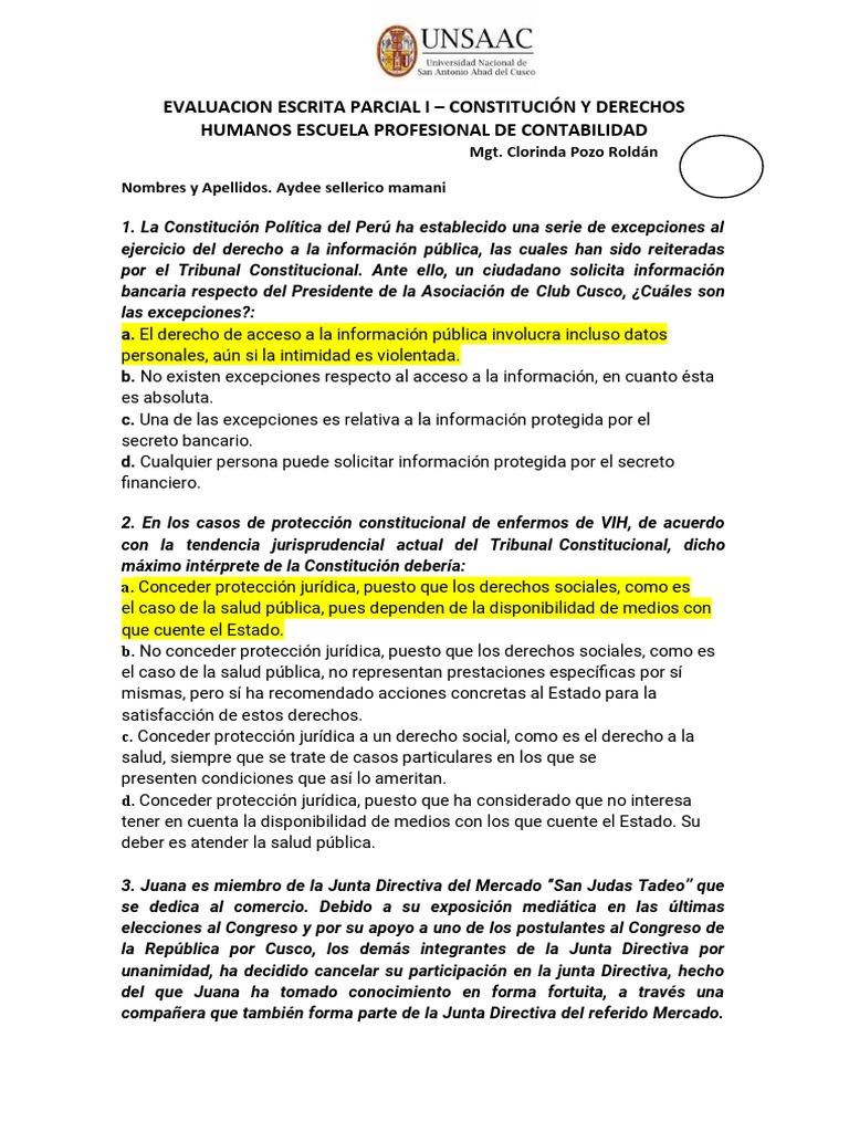 Evlauacion Parcial 1 Consti y DDHH 2022 2 | PDF | Debido al proceso ...