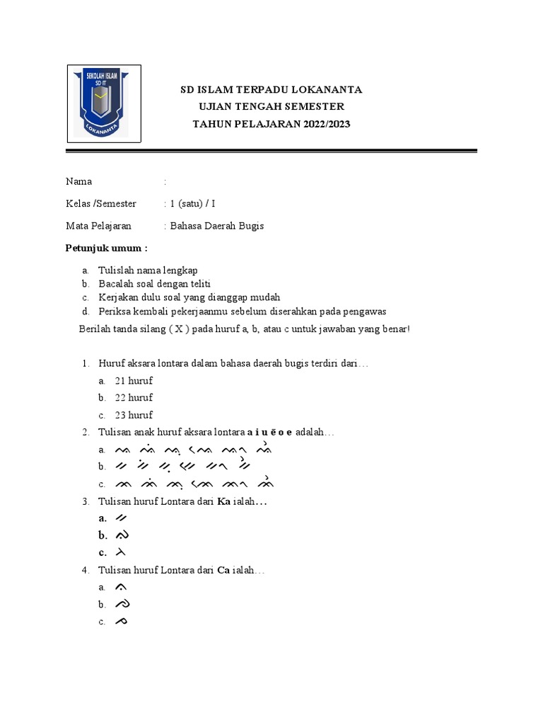 Soal Uts Bahasa Daerah Bugis | PDF
