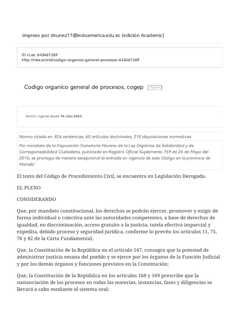 Codigo Organico General de Procesos, Cogep | PDF | Ley procesal ...