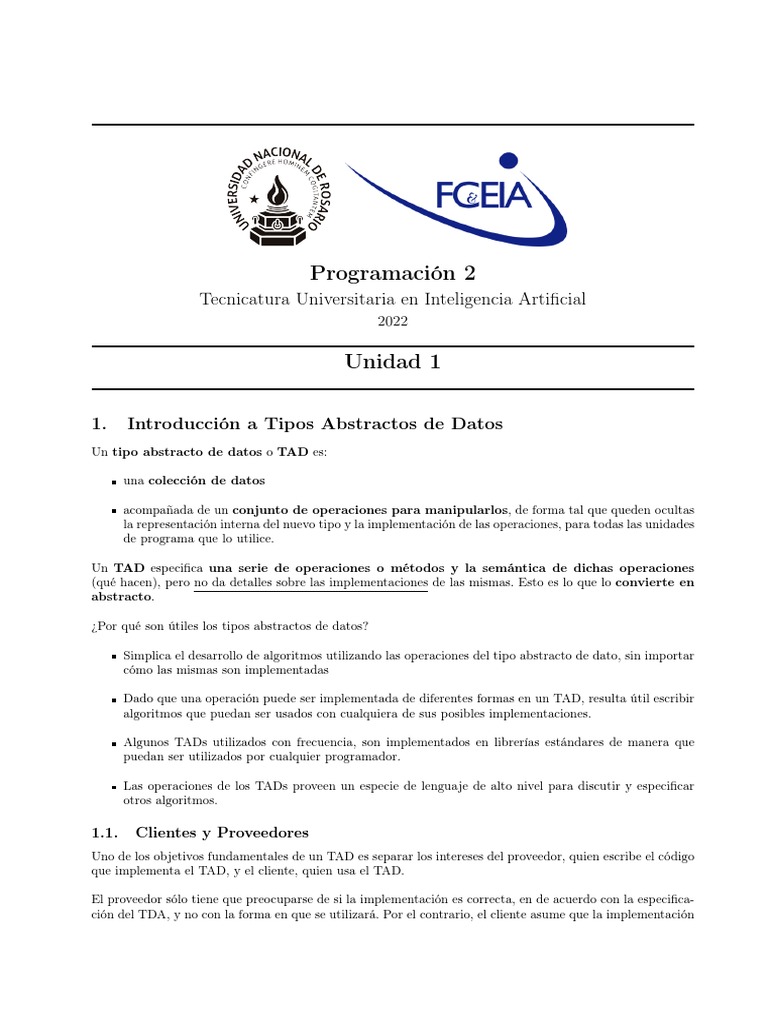 Programación 2 - Unidad 1 - Parte 1 - Apunte | PDF | Cola (tipo de ...