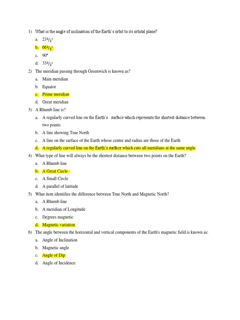 Nav Samp. Question | PDF | Compass | Minute And Second Of Arc