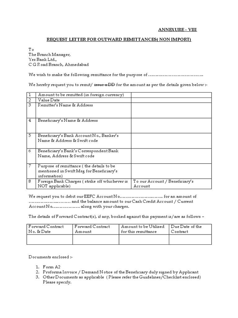 Request Letter - Outward Remittance (Non Import) | PDF | Banks ...