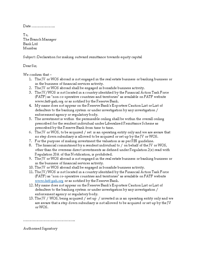 ODI - Self Declaration - Non - Individual | PDF | Reserve Bank Of India | Banks