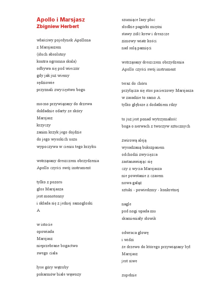 Apollo I Marsjasz - Zbigniew Herbert | PDF