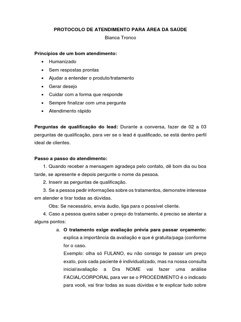 Protocolo de Atendimento para Área Da Saúde | PDF