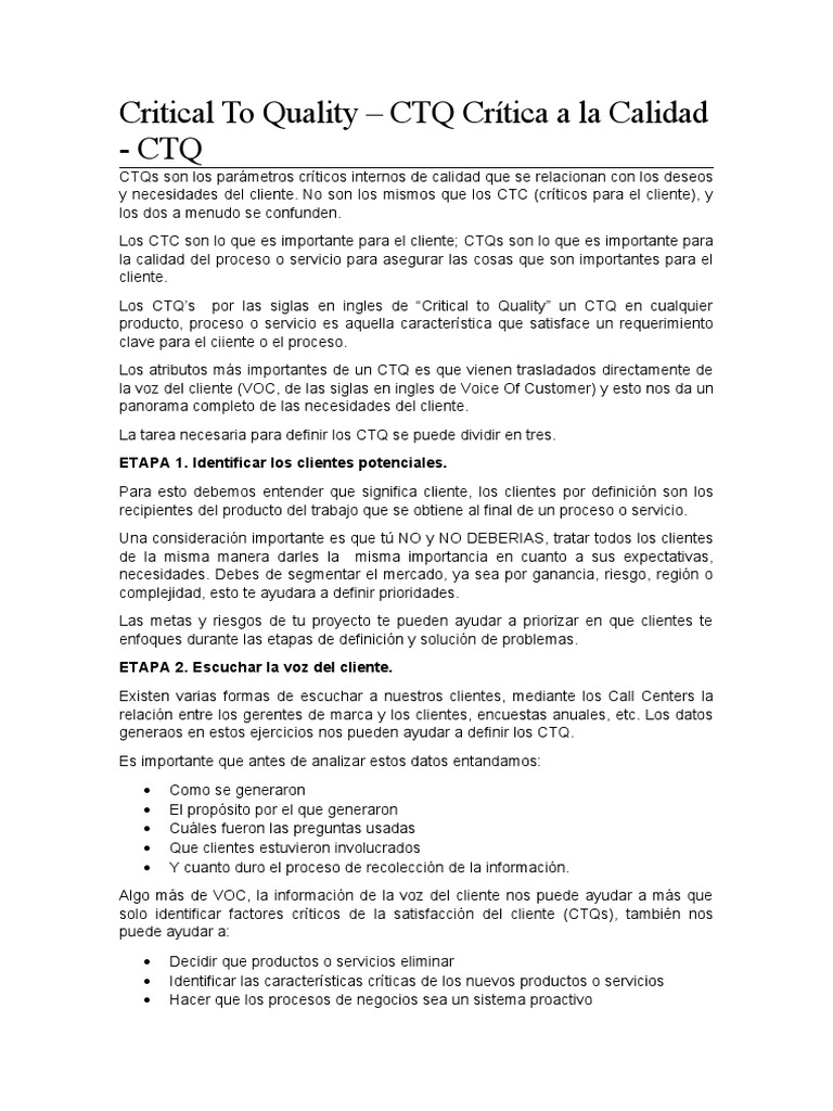 CRITICAL TO QUALITY | PDF | Cliente | Calidad (comercial)