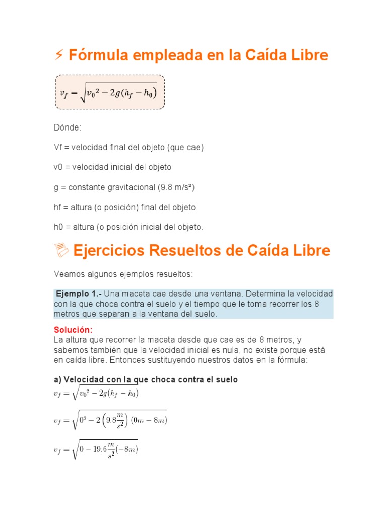 Fórmula Empleada en La Caída Libre | PDF
