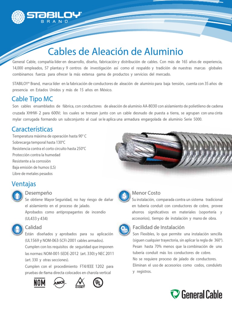 Cable Tipo MC y MC Con PVC | PDF | Aluminio | Sustancias químicas