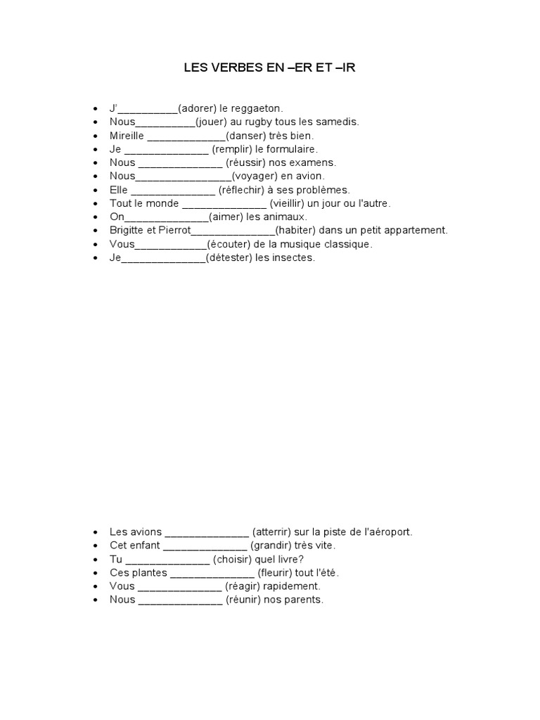 Les verbes en -ER et -IR en français | PDF | Méthodes et références ...