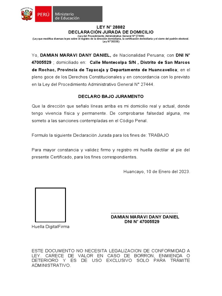 Declaracion Jurada de Domicilio | PDF | Derecho