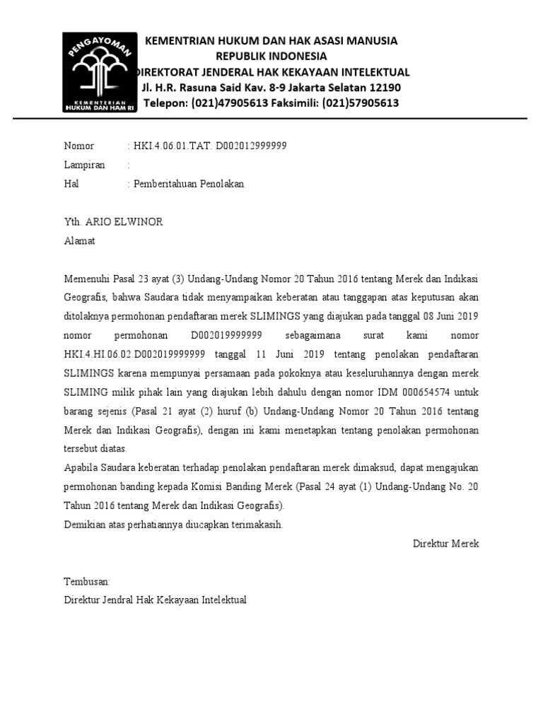 Surat Penolakan Merek | PDF