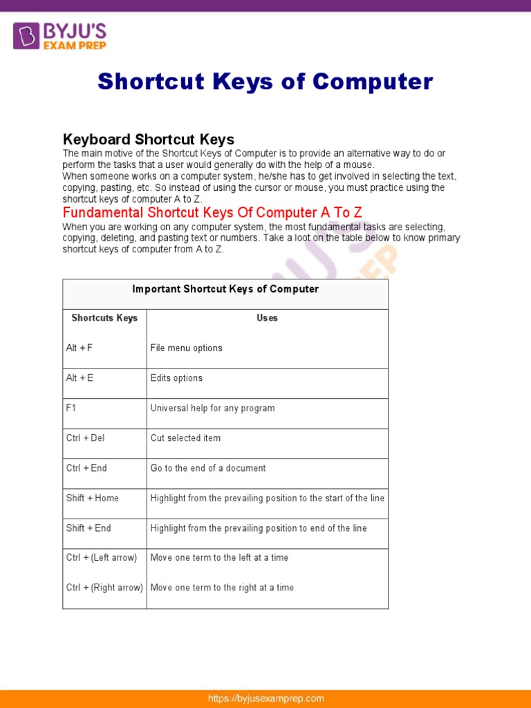 Shortcut Keys of Computer | PDF | Keyboard Shortcut | Microsoft Windows