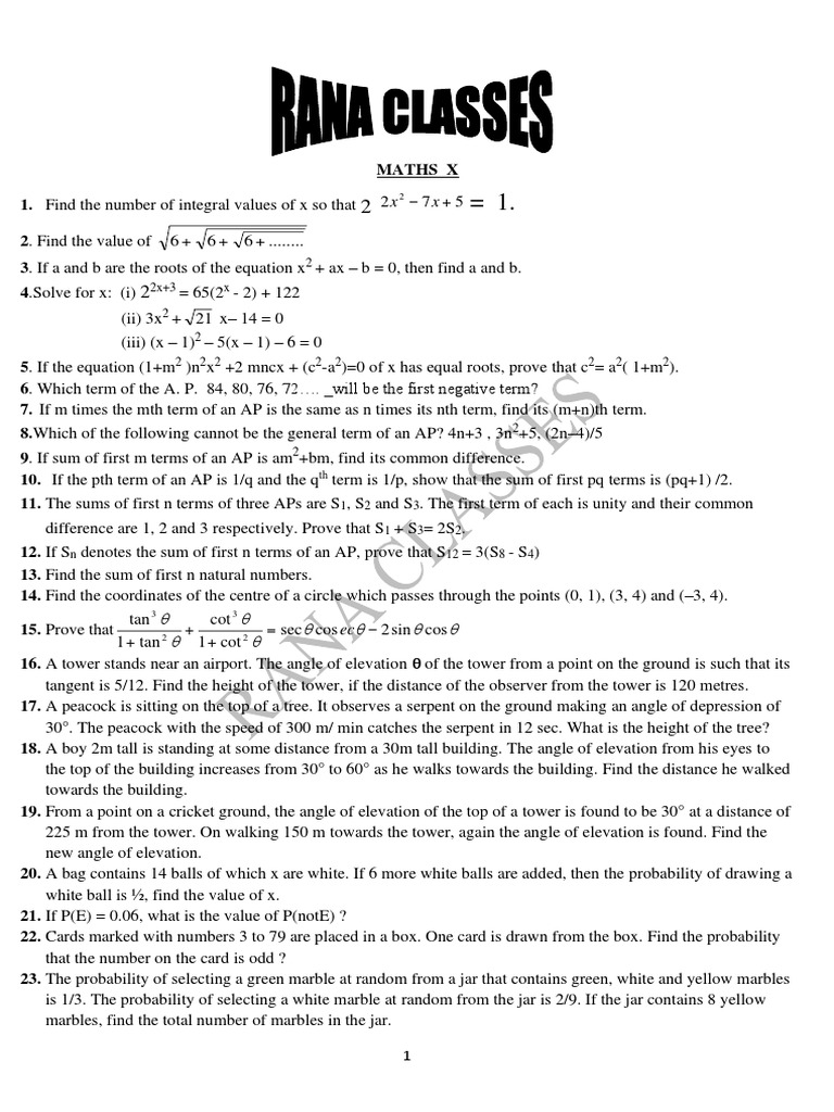 MATHS X Extra. Ques. (2022-23) | PDF | Circle | Area