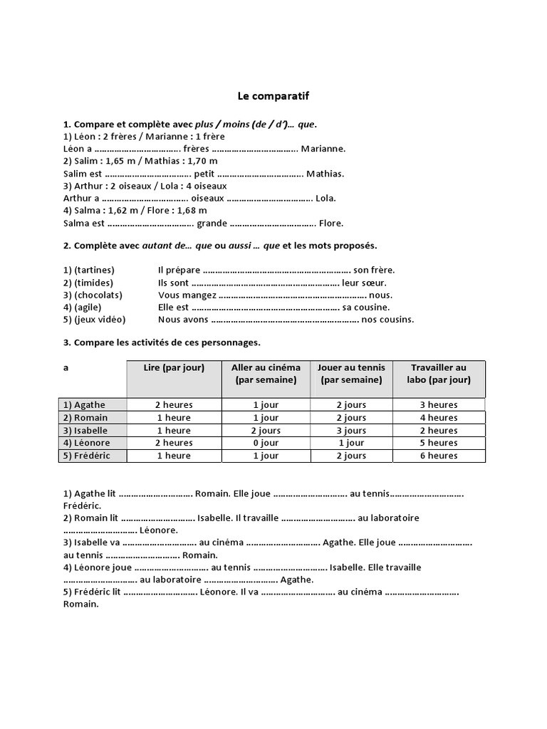 Comparatif Superlatif Exercices | PDF | Mammifères | Taxon