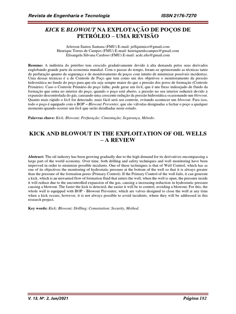 Salete, 17 KICK E BLOWOUT NA EXPLOTAÇÃO DE POÇOS DE PETRÓLEO - UMA ...