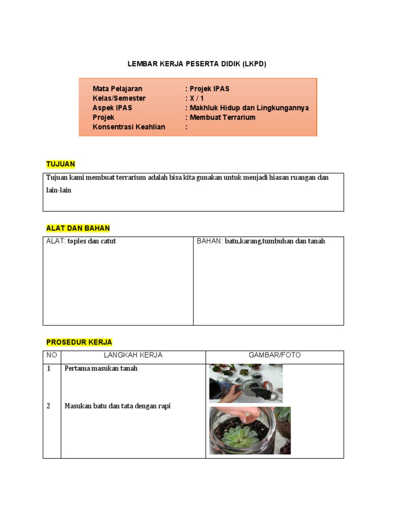 LKPD Terrarium Kelas 3 IPAS | PDF | Sains & Matematika