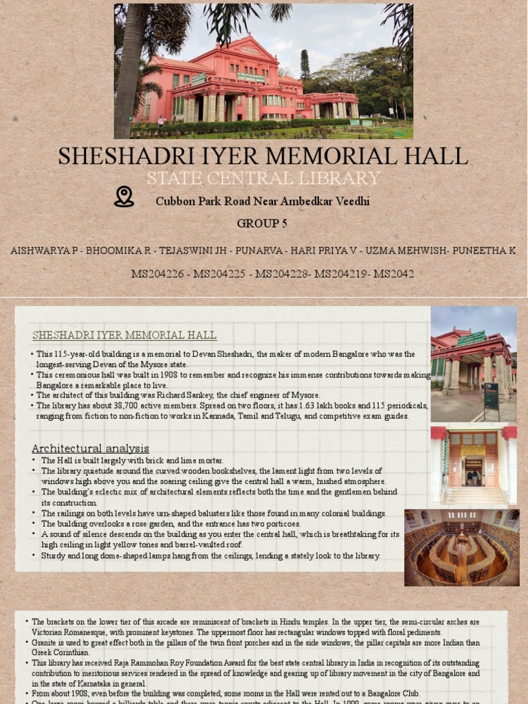 Architectural Analysis of the Sheshadri Iyer Memorial Hall in Bangalore ...