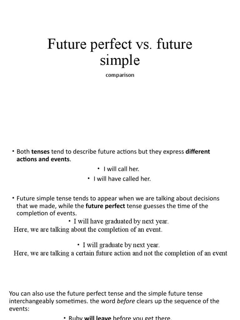 Future Perfect vs. Simple Future Tenses | PDF