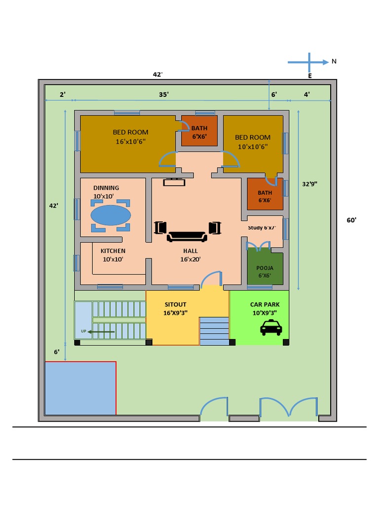 Floor plan layout for a three bedroom, two bathroom house with study ...