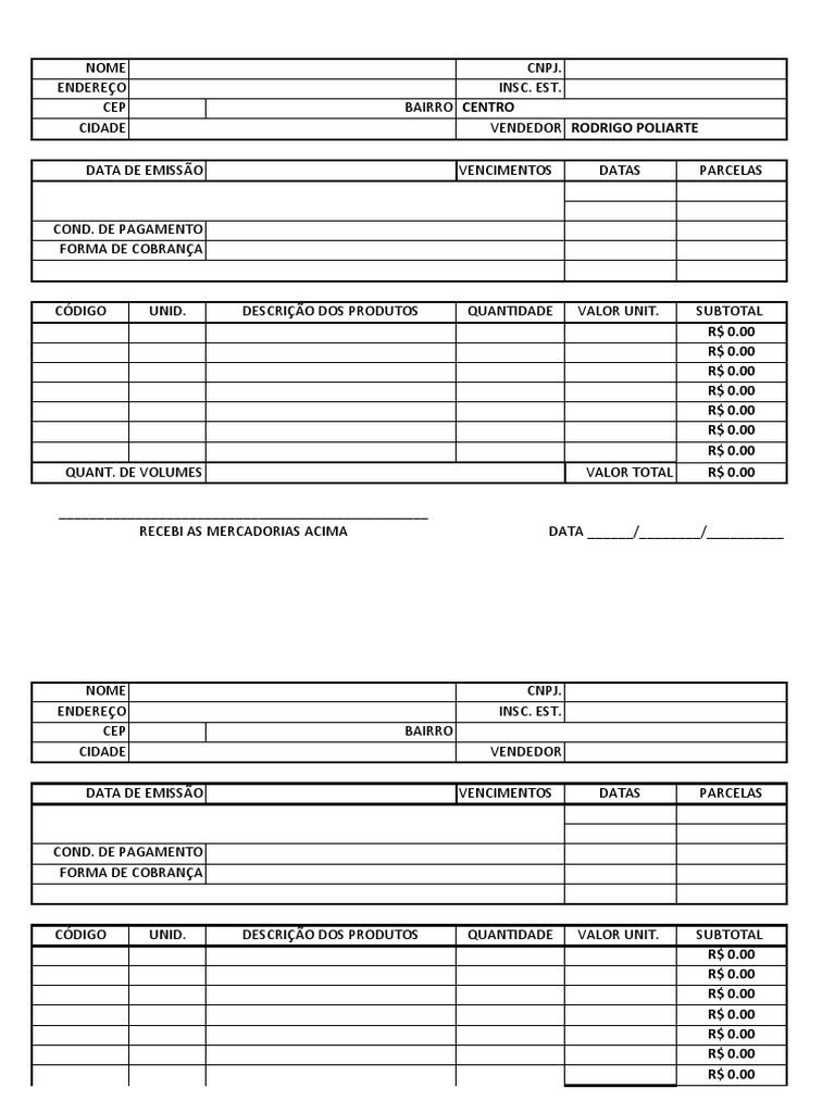 Romaneio em Branco | PDF