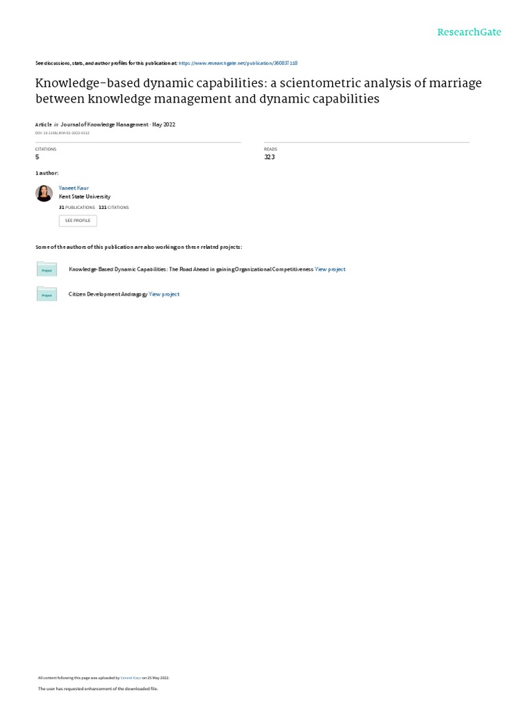 Knowledge-Based Dynamic Capabilities - A Scientometric Analysis of Marriage Between Knowledge ...