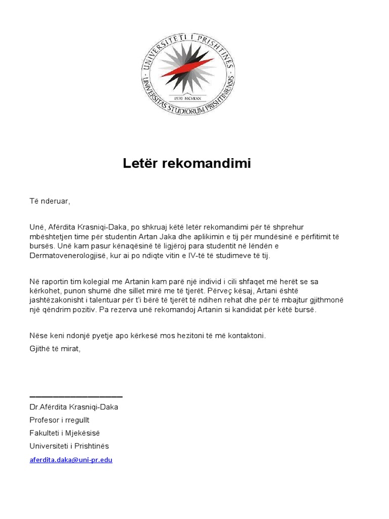 Letër Rekomandimi | PDF