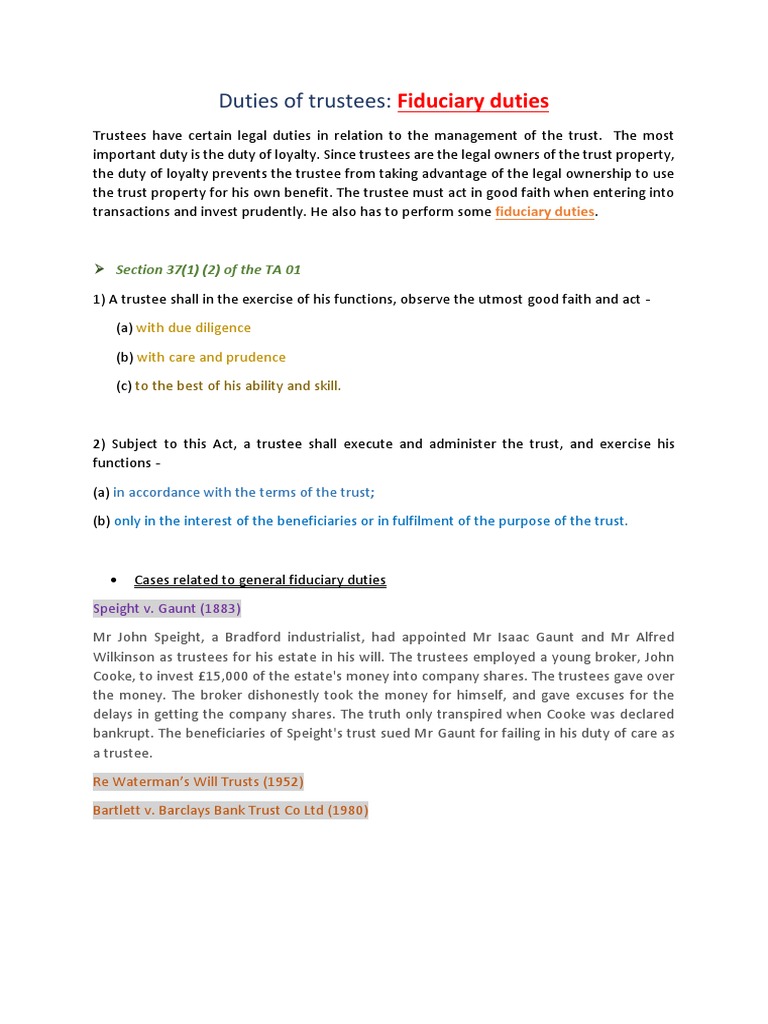 Trustee Fiduciary Duties Explained | PDF | Trust Law | Trustee