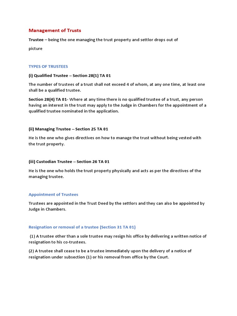 Management of Trusts | Download Free PDF | Trust Law | Trustee