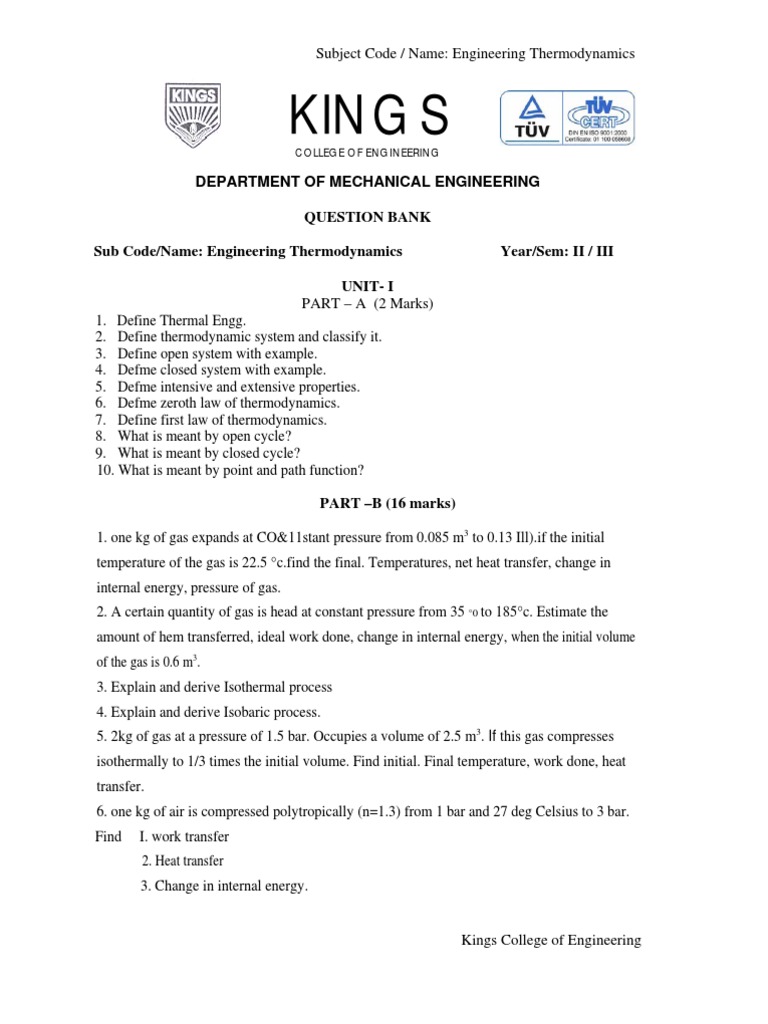 Engineering Thermodynamics - Department of Mechanical Engineering | PDF ...