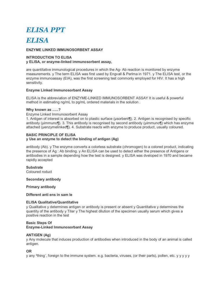 ELISA Test Overview for Nursing Students | PDF | Elisa | Biochemistry