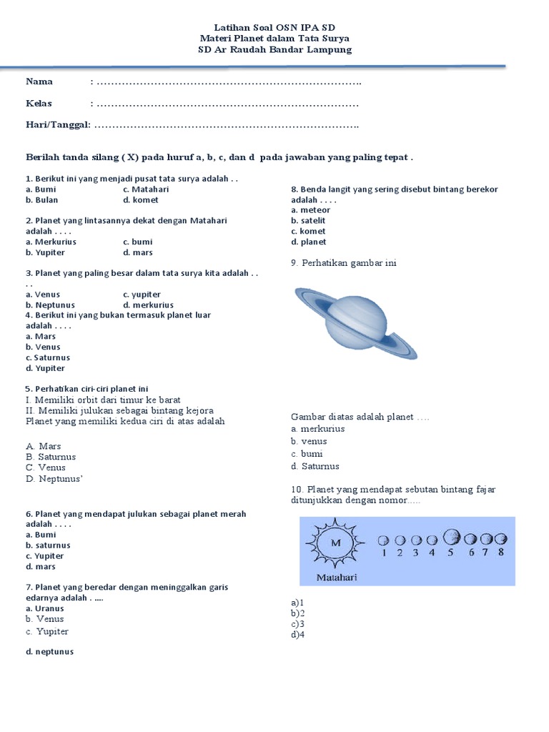 Latihan Soal OSN IPA SD Planet | PDF