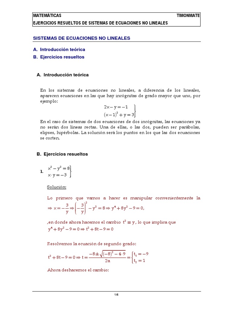 Sistemas de Ecuaciones No Lineales | PDF