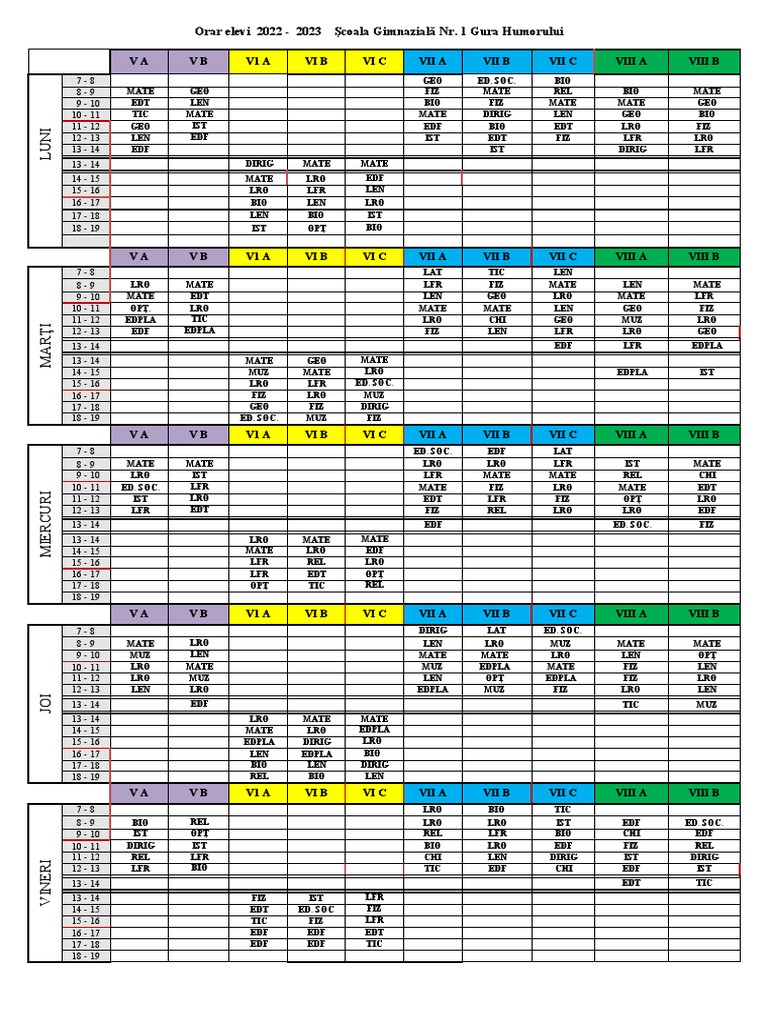 Orar Elevi 22 - 23 | PDF