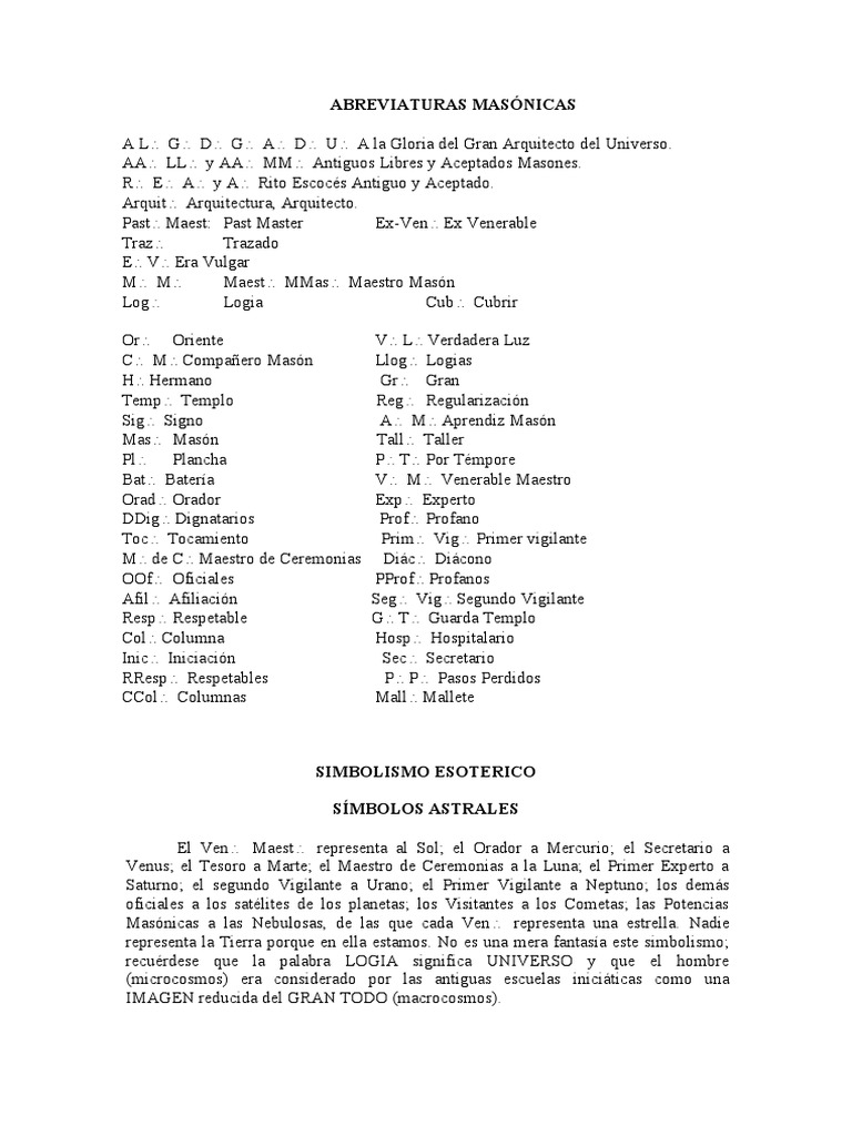 Abreviaturas Masónicas | PDF | Masonería | Verdad
