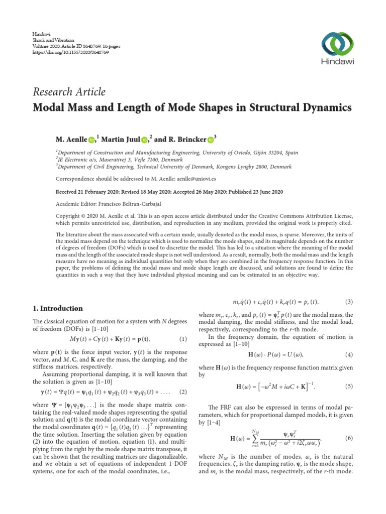 Modal Mass and Length of Mode Shapes in Structural Dynamics | PDF ...