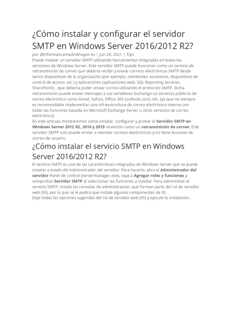 Cómo Instalar y Configurar El Servidor SMTP en Windows Server 2016 | PDF | sistema de nombres de ...
