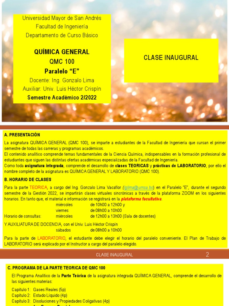 QMC 100 Plan de Trabajo 2022 2 | PDF | Entalpía | Equilibrio químico