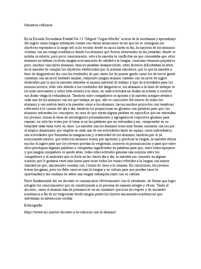 Narrativa Reflexiva | PDF | Maestros | Método de enseñanza