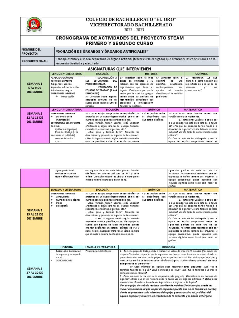 3ro - Cronograma de Actividades Del Proyecto Steam | PDF